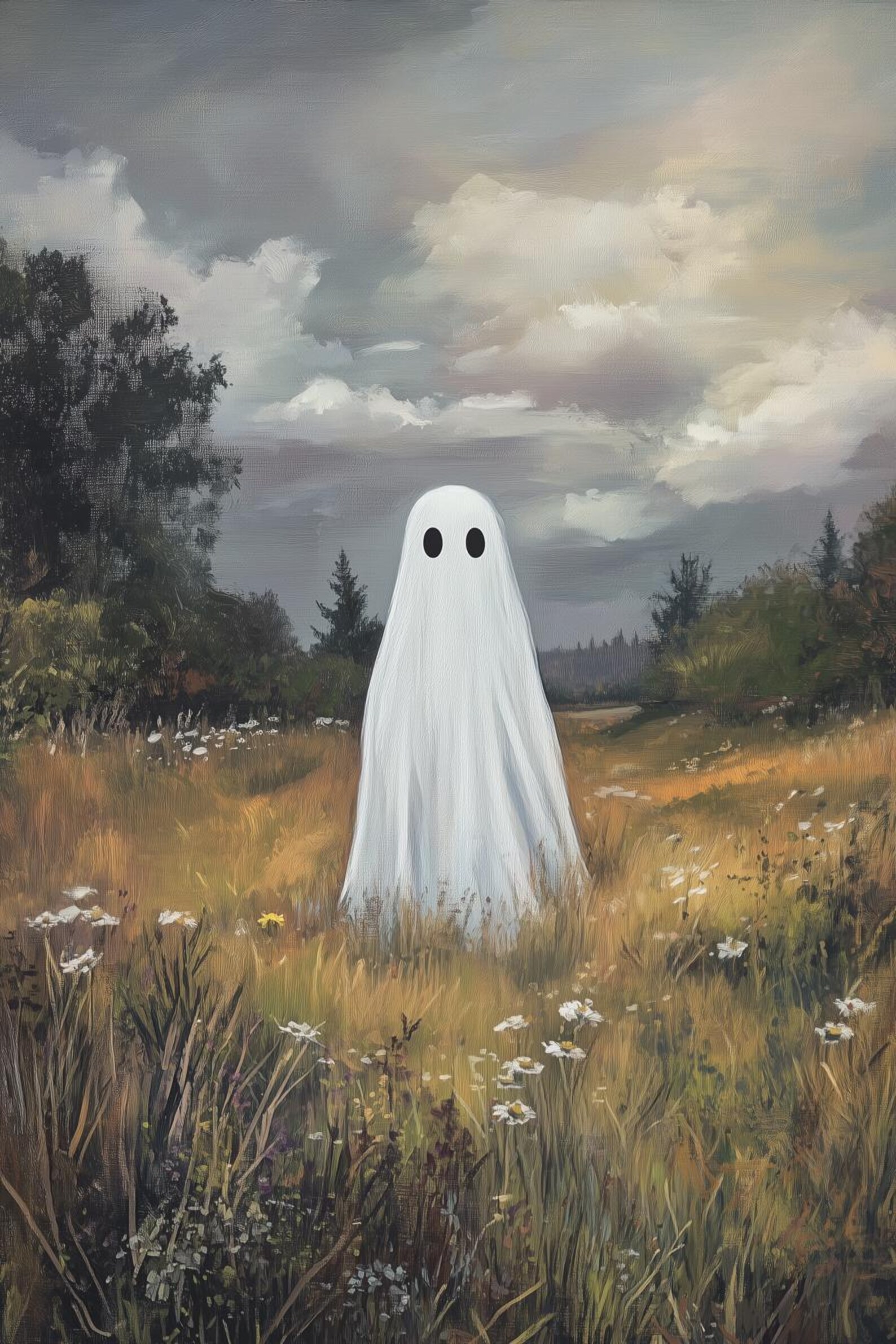Whimsical Ghost in Ethereal Landscape Canvas Print Wall Art Digital ...