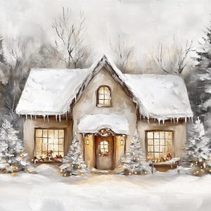 Charming Winter Wonderland Canvas Print Cozy Snowy House Scene Inspired ...