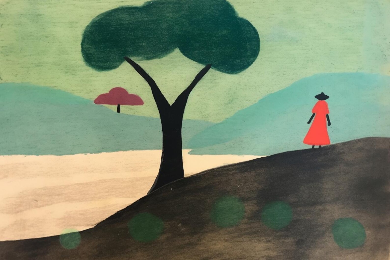 Milton Avery's Influence: Woman in Orange Dress Under a Green Tree - Etsy