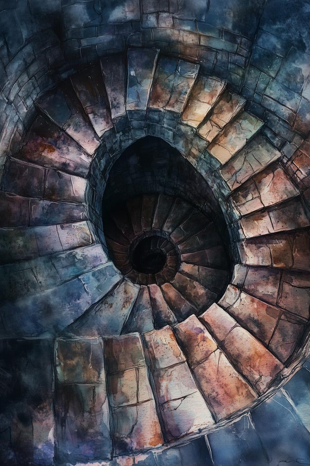 Spiral Stone Staircase Canvas Art Print Inspired by M.C. Escher for ...