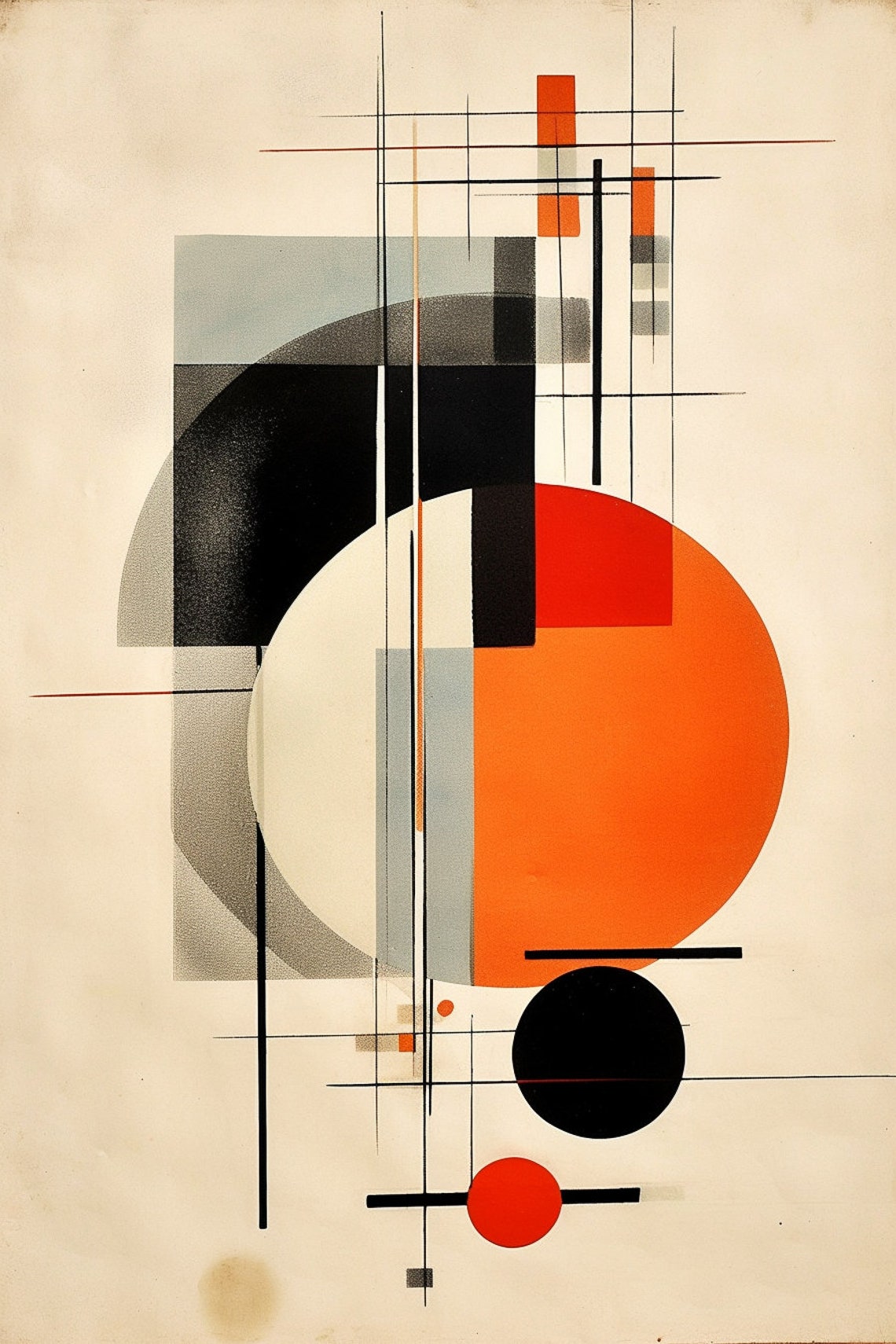 Geometric Masterpiece: Red, Cream, and Black Circles Abstract Art in ...