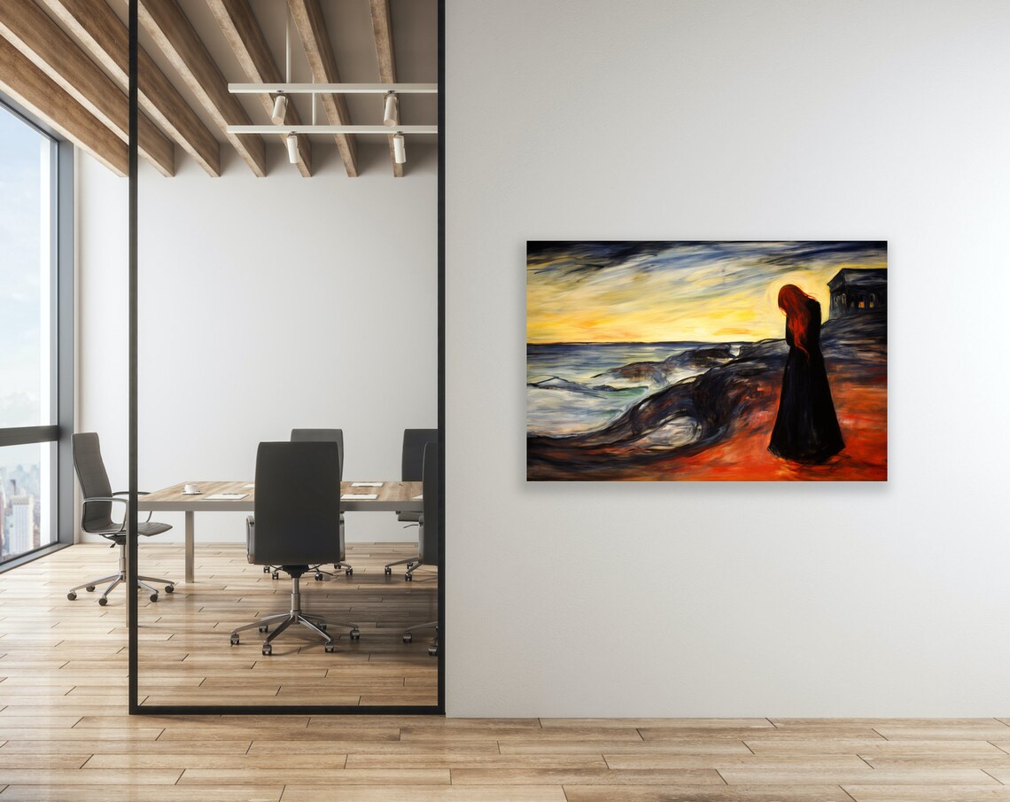 Tormented Soul: A Munch-inspired Painting of a Woman on the Cliff ...