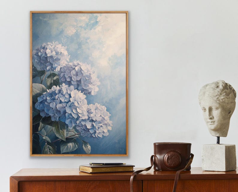 Blue Hydrangeas Impressionist Canvas Print: Monet Inspired Floral Wall ...