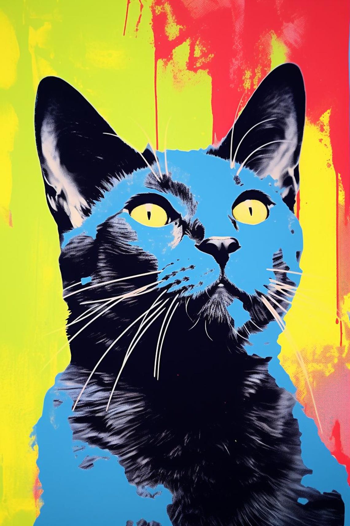 Vibrant Andy Warhol Inspired Black Cat Canvas Print | Modern Fun Pop ...