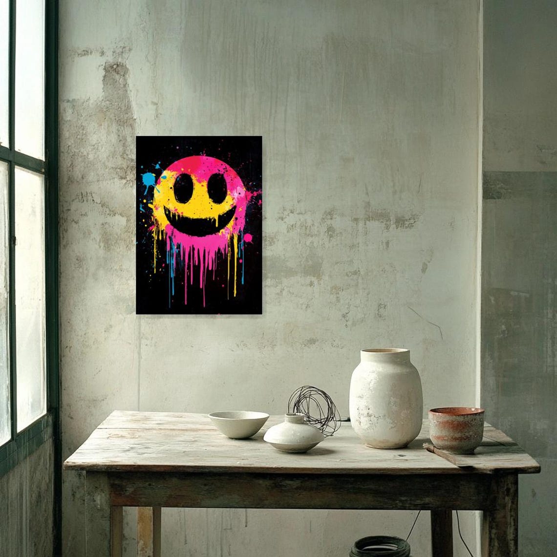 Colorful Dripping Smiley Canvas Print Wall Art Inspired by Contemporary ...