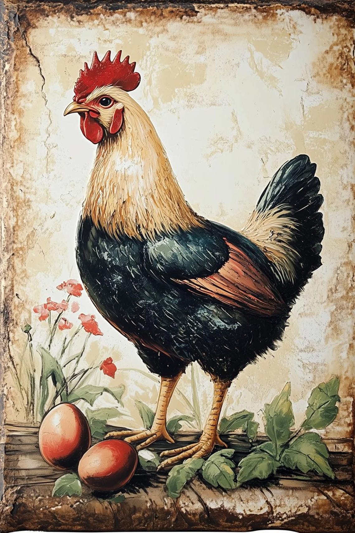 Vintage Rooster Wall Art Canvas Print and Digital Download in Farmhouse ...