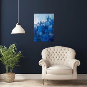 Sophisticated Blue Abstract Cityscape Canvas Print Inspired by Wassily ...