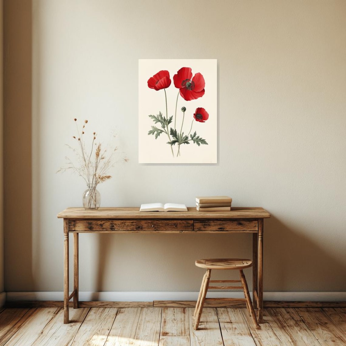 Red Poppy Floral Wall Art Canvas Print Inspired by Historical Botanical ...