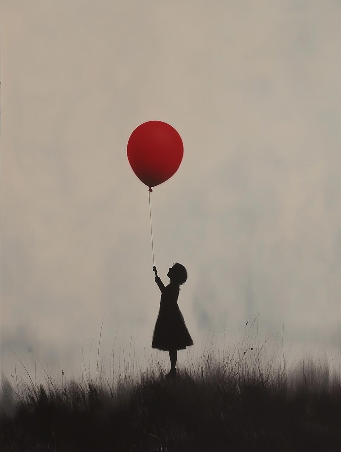 Whimsical Girl With Red Balloon Canvas Print in Silhouette Style for ...