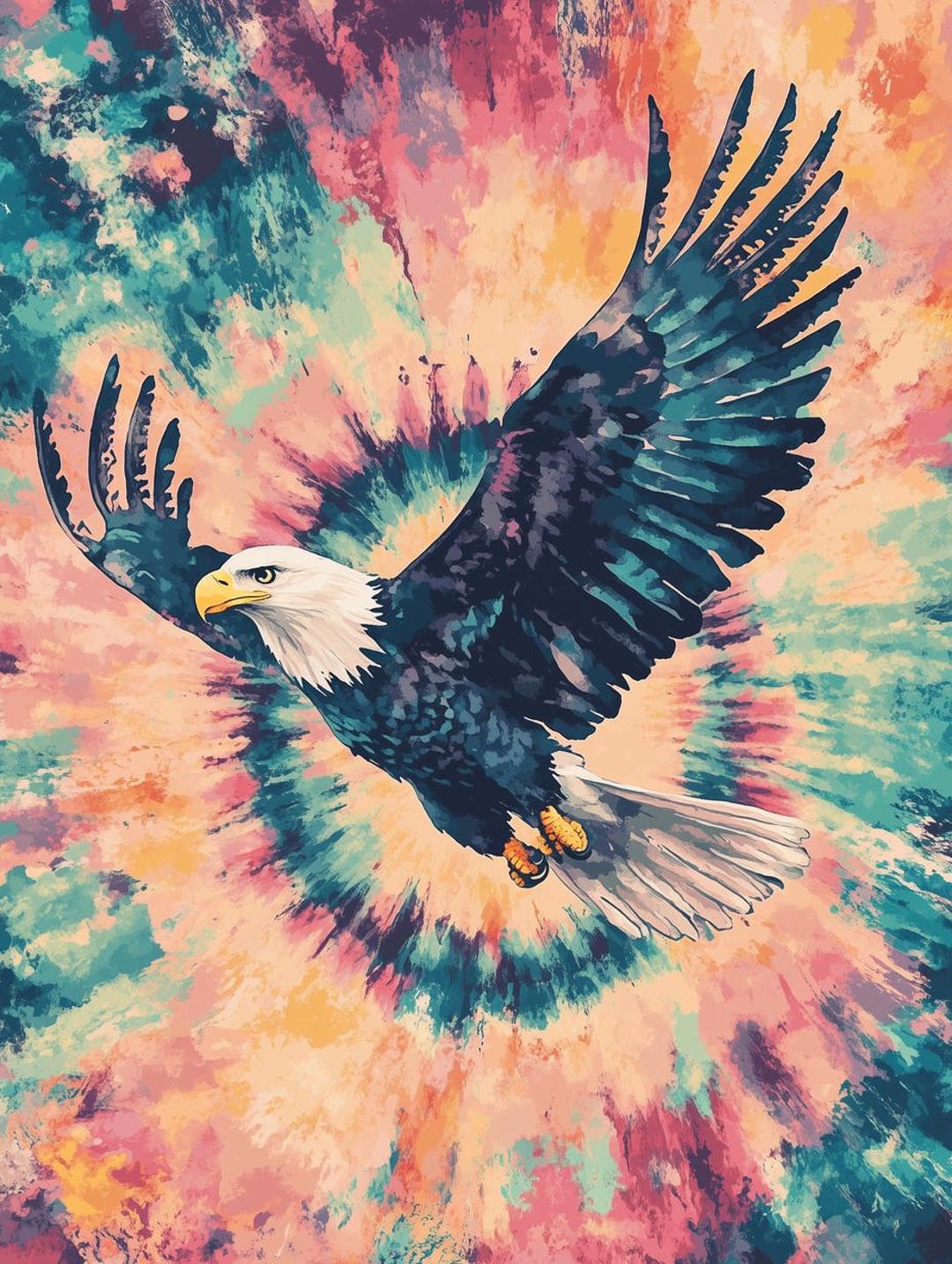 Bold Eagle Soaring Canvas Print With Vibrant Tie-dye Background Home ...