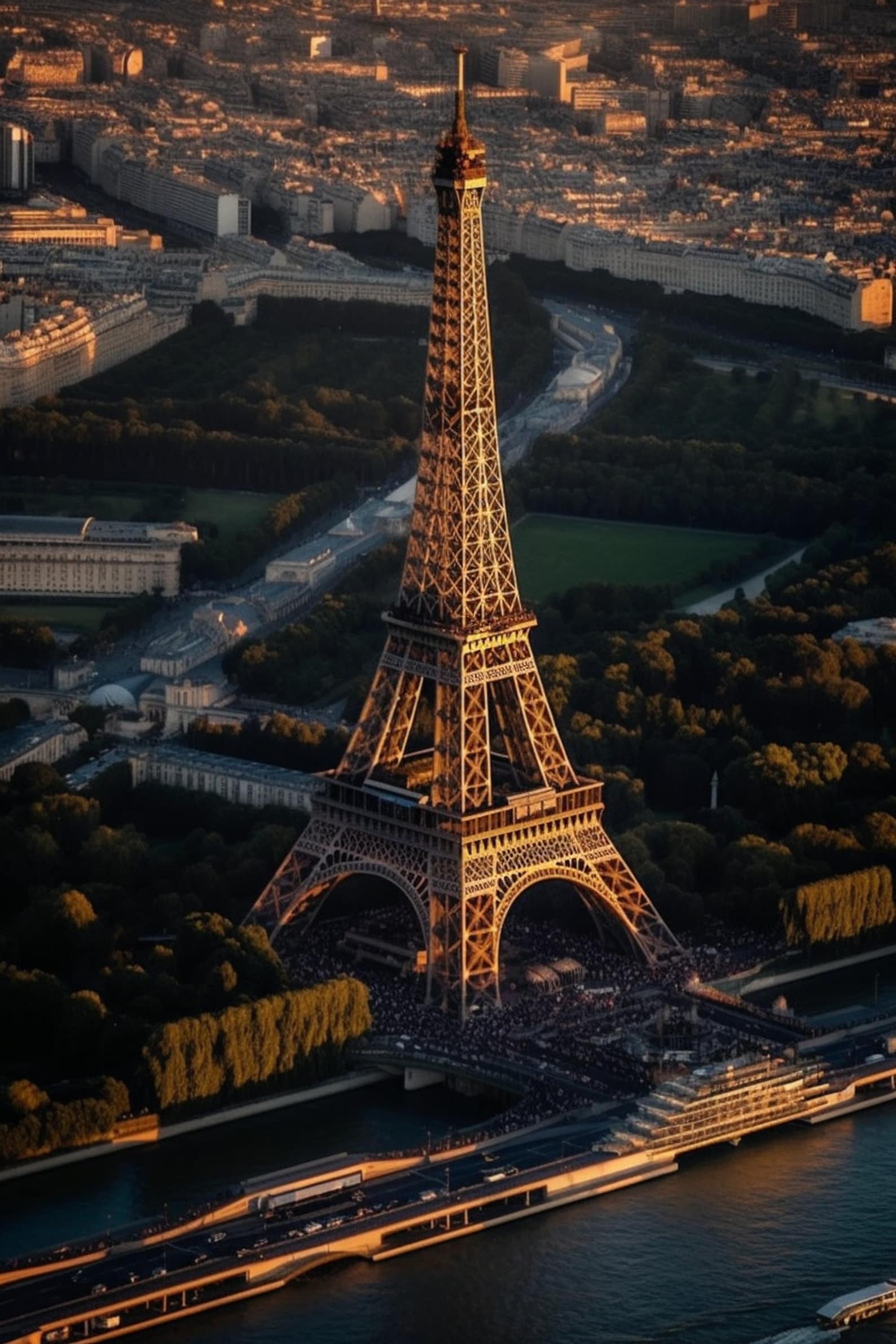 Golden Hour Above the Eiffel Tower: High Resolution Aerial Photograph ...