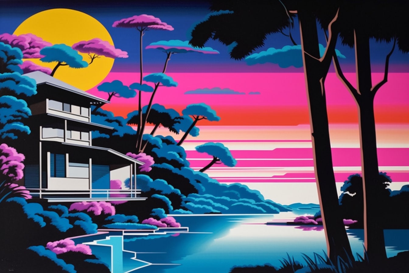 Hiroshi Nagai Style Canvas Print | "lakefront Sunset" | Canvas Print ...