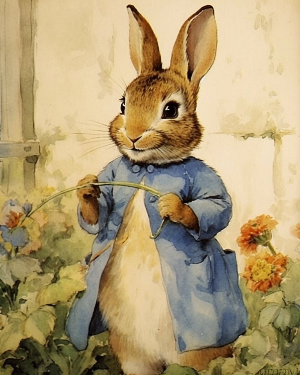 Classic Beatrix Potter Inspired Bunny Illustration | Nursery Wall Art ...
