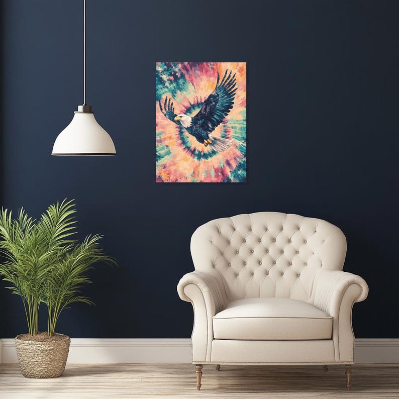 Bold Eagle Soaring Canvas Print With Vibrant Tie-dye Background Home ...