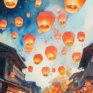 Stunning Lantern Festival Wall Art Canvas Print in Watercolor Style ...