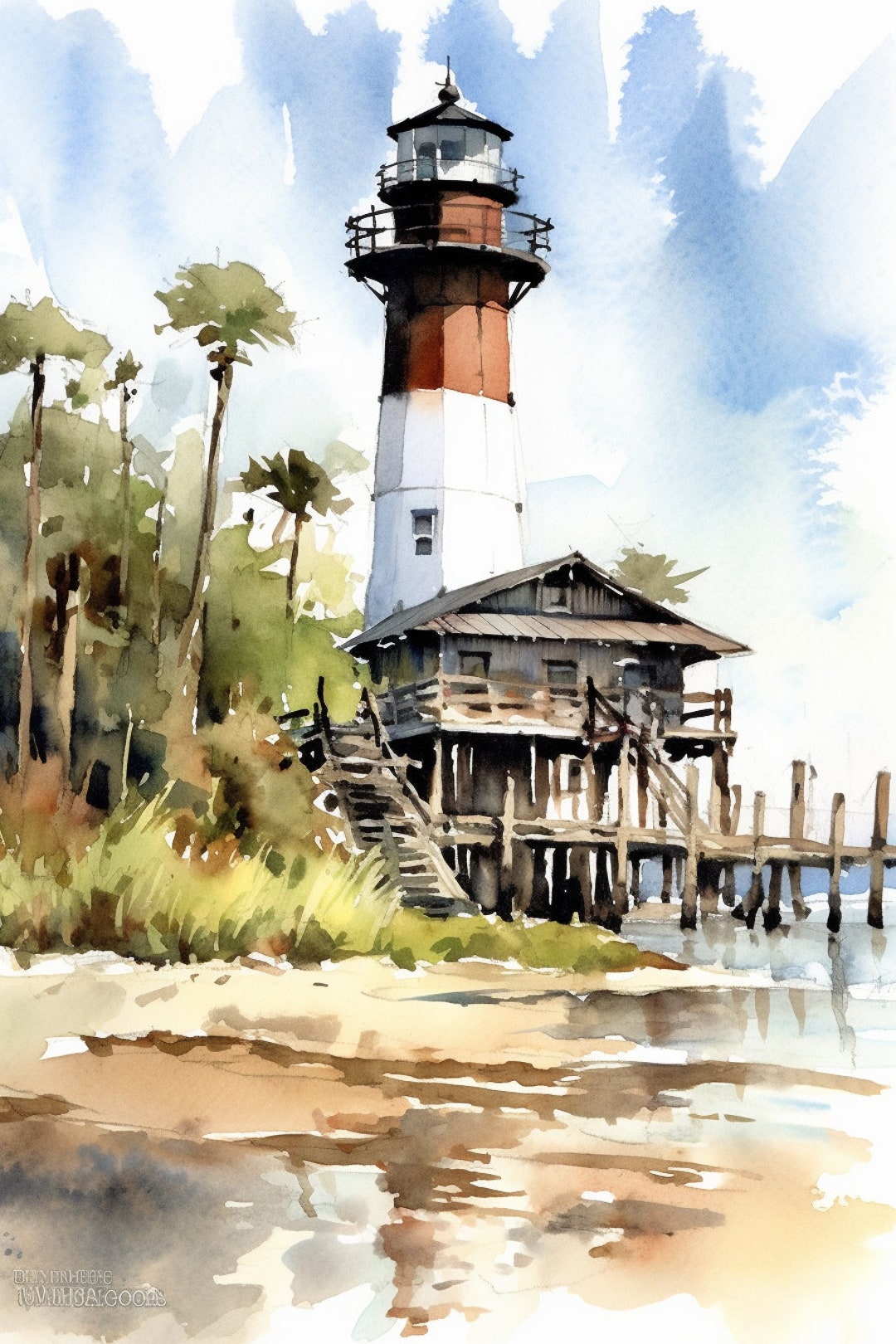 John Singer Sargent Style Watercolor Impressionist Lighthouse Painting ...