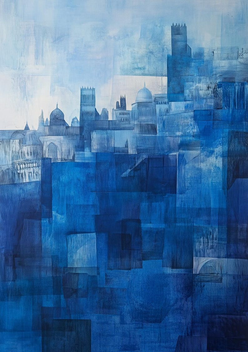 Sophisticated Blue Abstract Cityscape Canvas Print Inspired by Wassily ...