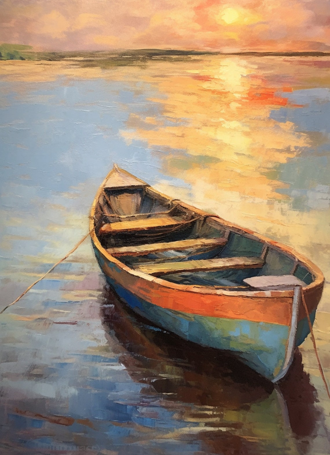 Serenity on Canvas: Echoes of Arthur Dow in 'sunset Boat' - Etsy