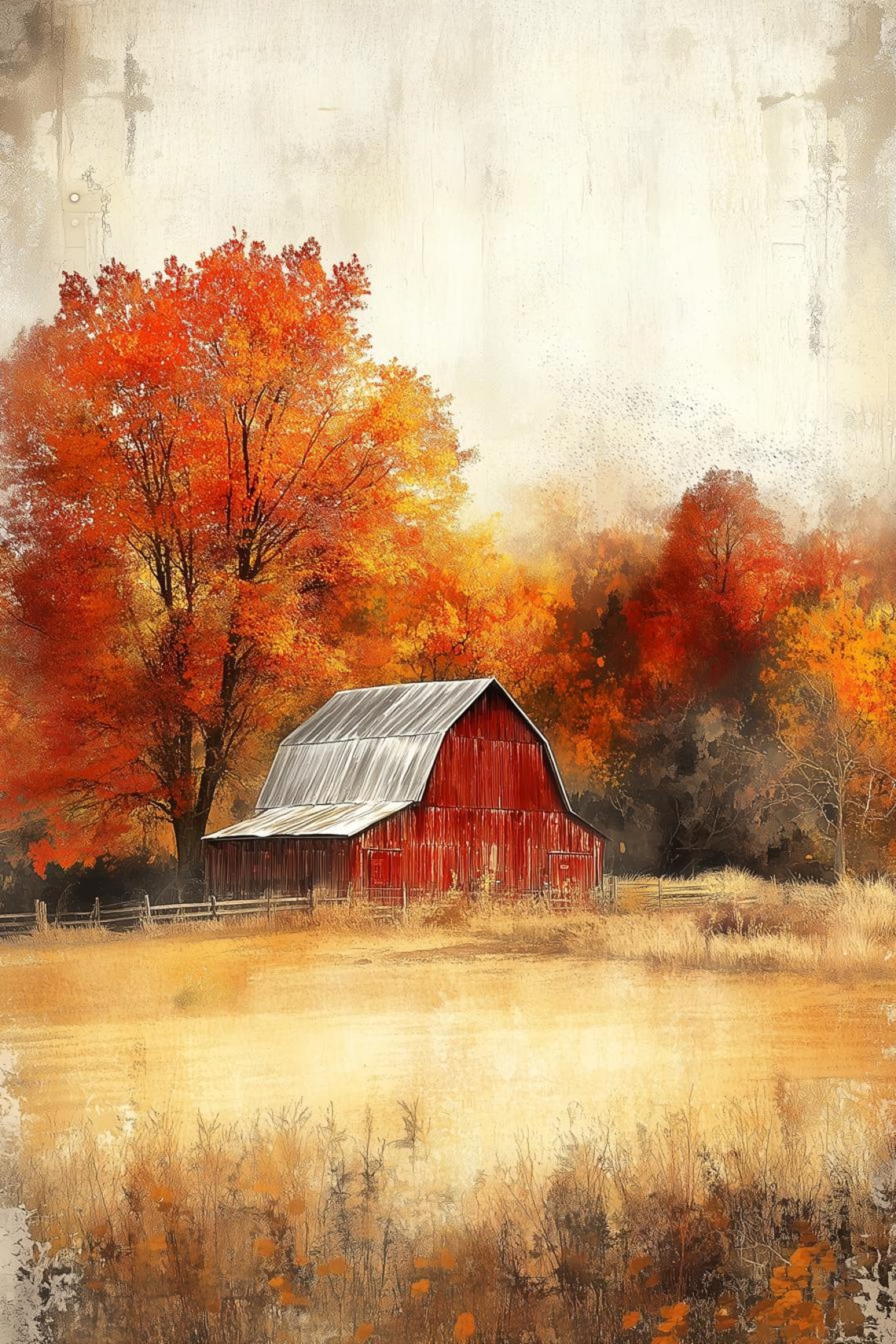 Rustic Autumn Barn Canvas Print Wall Art, Beautiful Fall Landscape ...