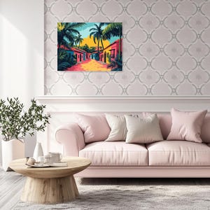 Vibrant Tropical Street Scene Canvas Print Colorful Landscape Home ...