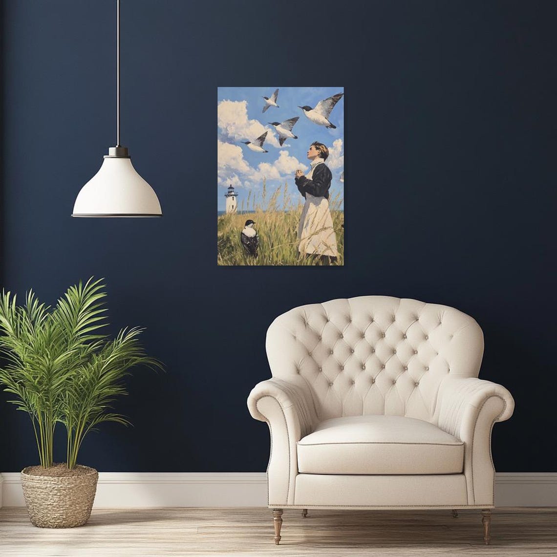 Inspired by Andrew Wyeth Landscape Canvas Print With Woman, Luminous ...