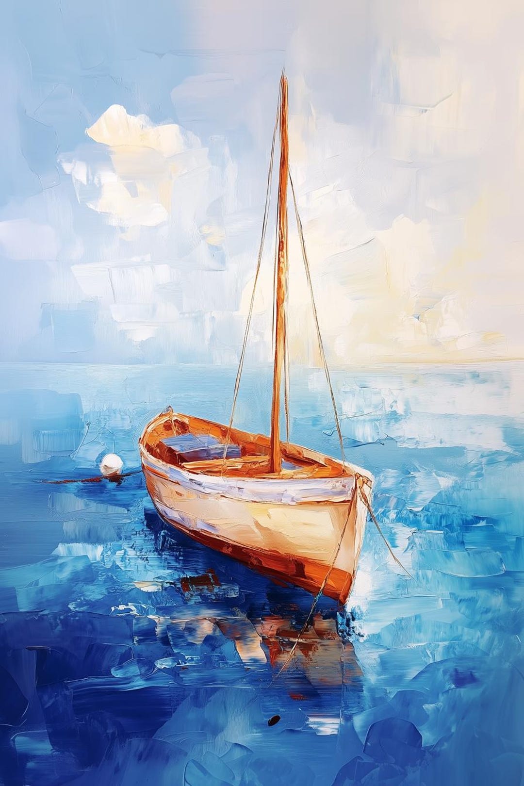 Hand-painted Canvas Boat Art in the Style of Monet | Serene Blue Waters ...