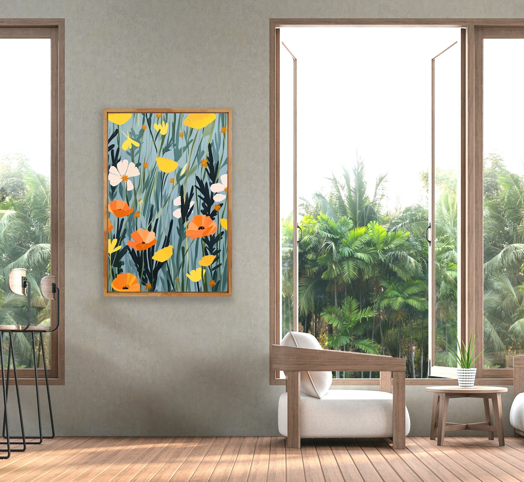 Alex Katz Inspired - Yellow and Orange Flowers on a Green Background ...