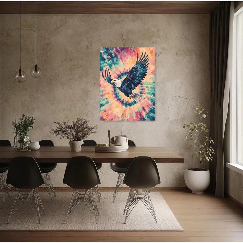 Bold Eagle Soaring Canvas Print With Vibrant Tie-dye Background Home ...