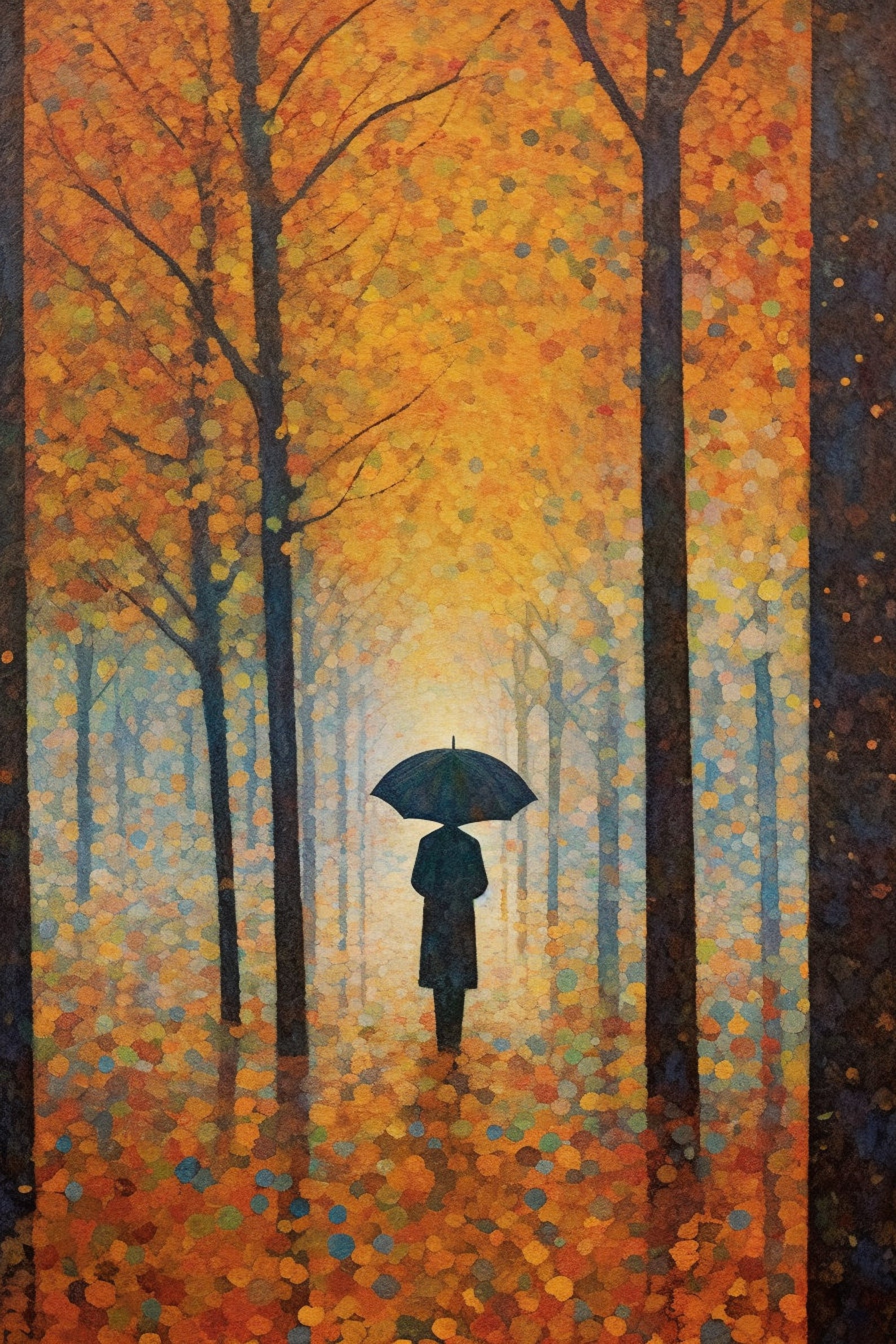 Georges Seurat Style Autumn Path Art: Custom Canvas Print in Warm Earth ...