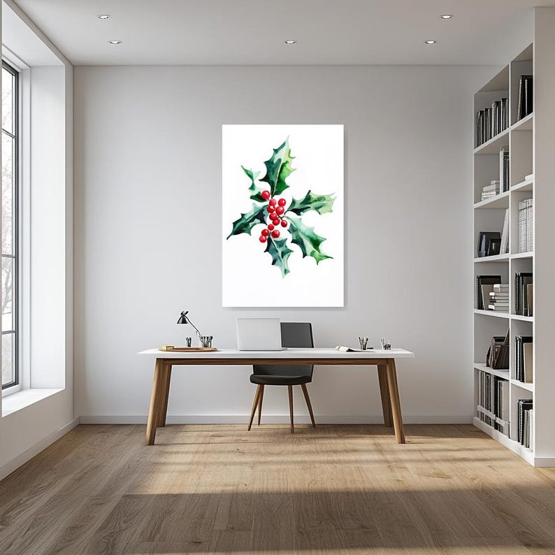 Custom Canvas Wall Art Watercolor Holly Berry Decor Inspired by the ...