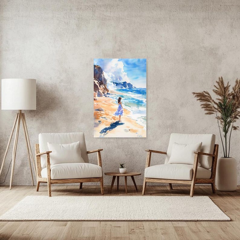 Custom Canvas Print Beach Scene Watercolor Art Inspired by ...