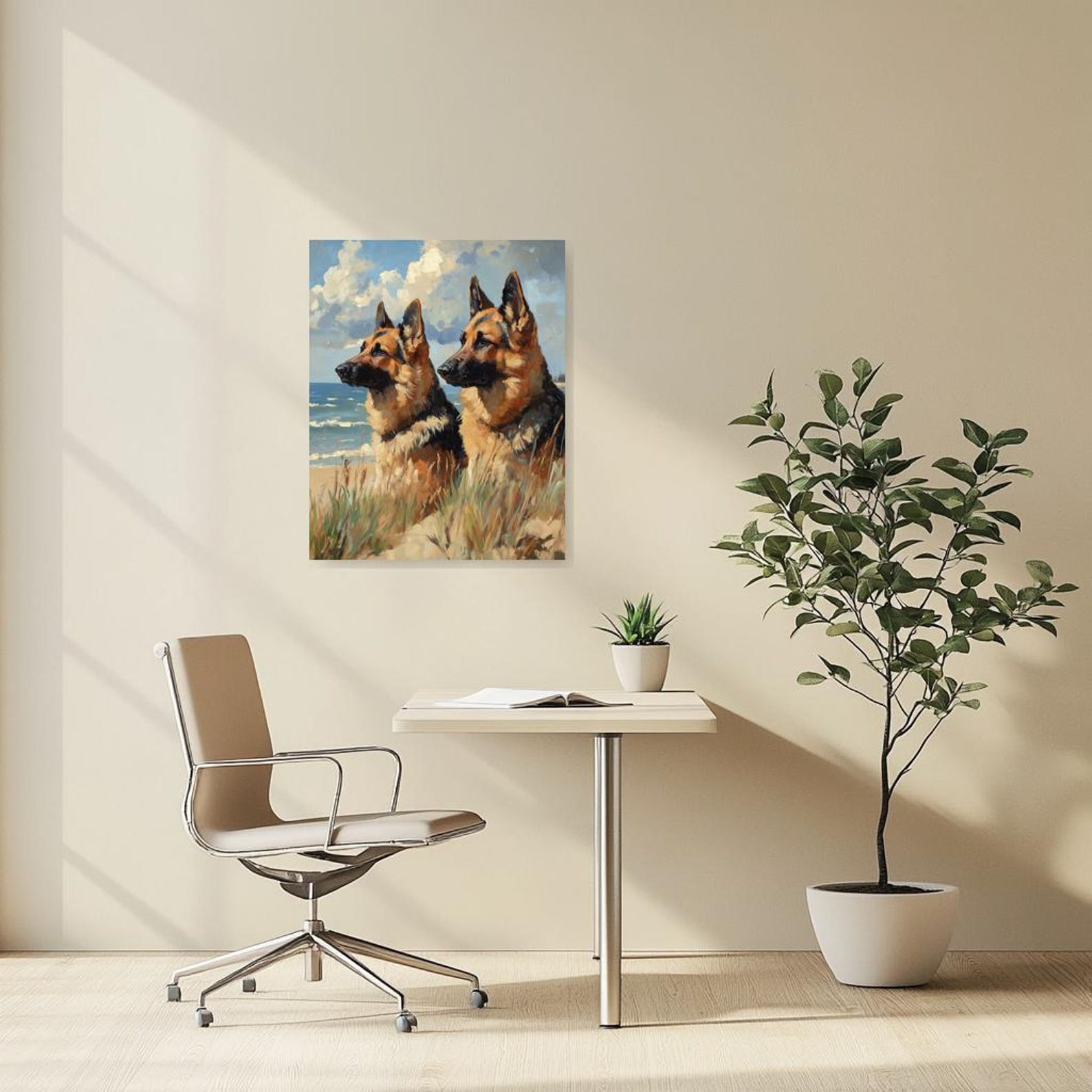 German Shepherds Beach Canvas Print Ocean Scene Wall Art for Dog Lovers ...