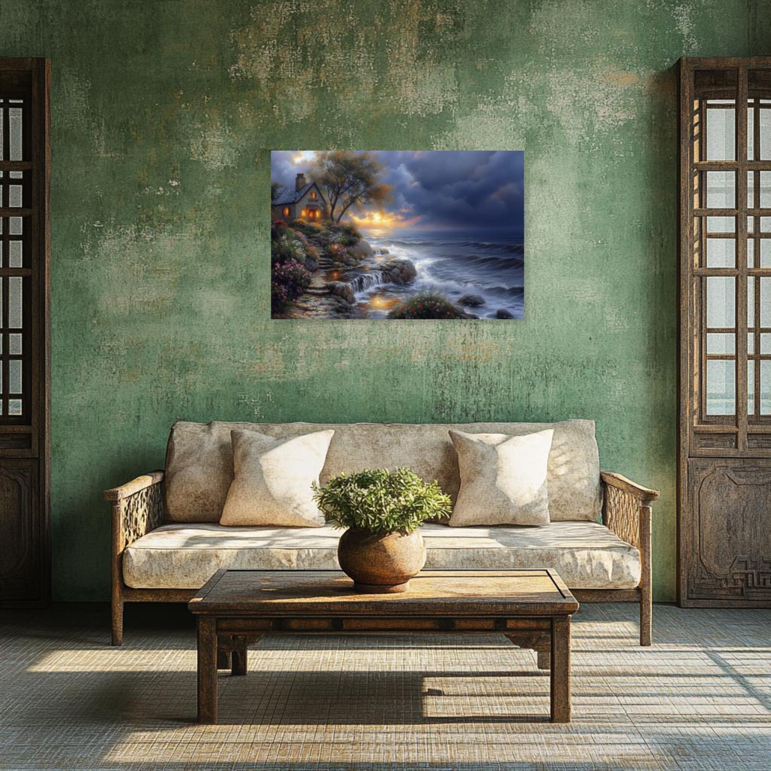 Coastal Serenity Custom Canvas Print Inspired by Thomas Kinkade Soft ...