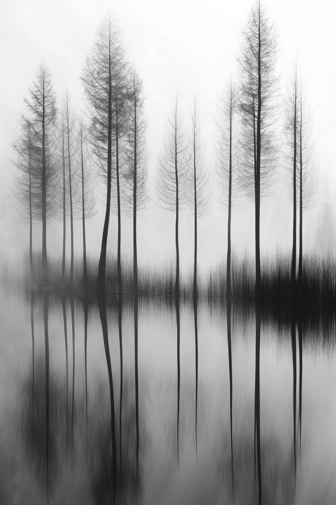 Ethereal Black and White Canvas Print of Silhouetted Trees With ...