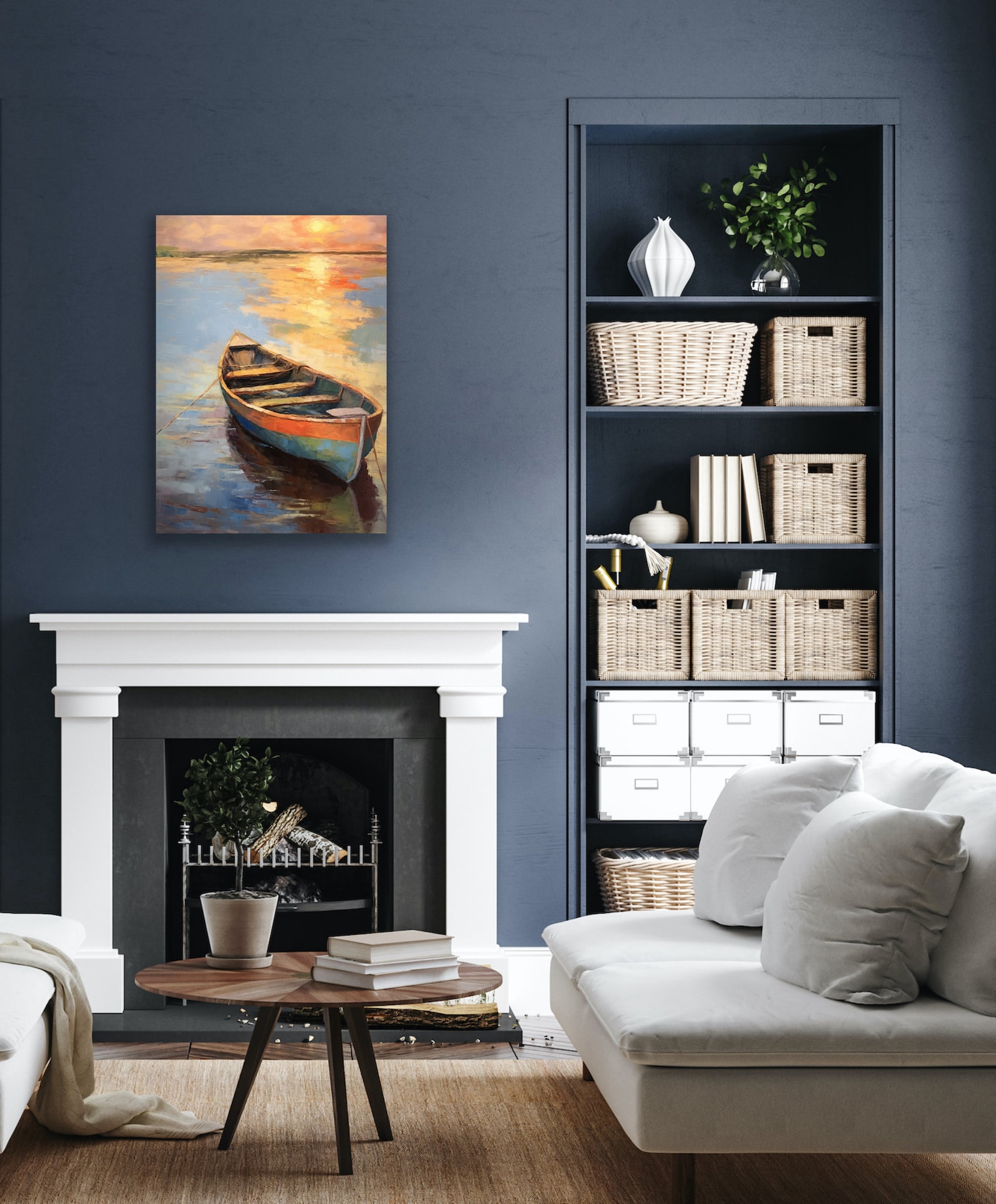 Serenity on Canvas: Echoes of Arthur Dow in 'sunset Boat' - Etsy