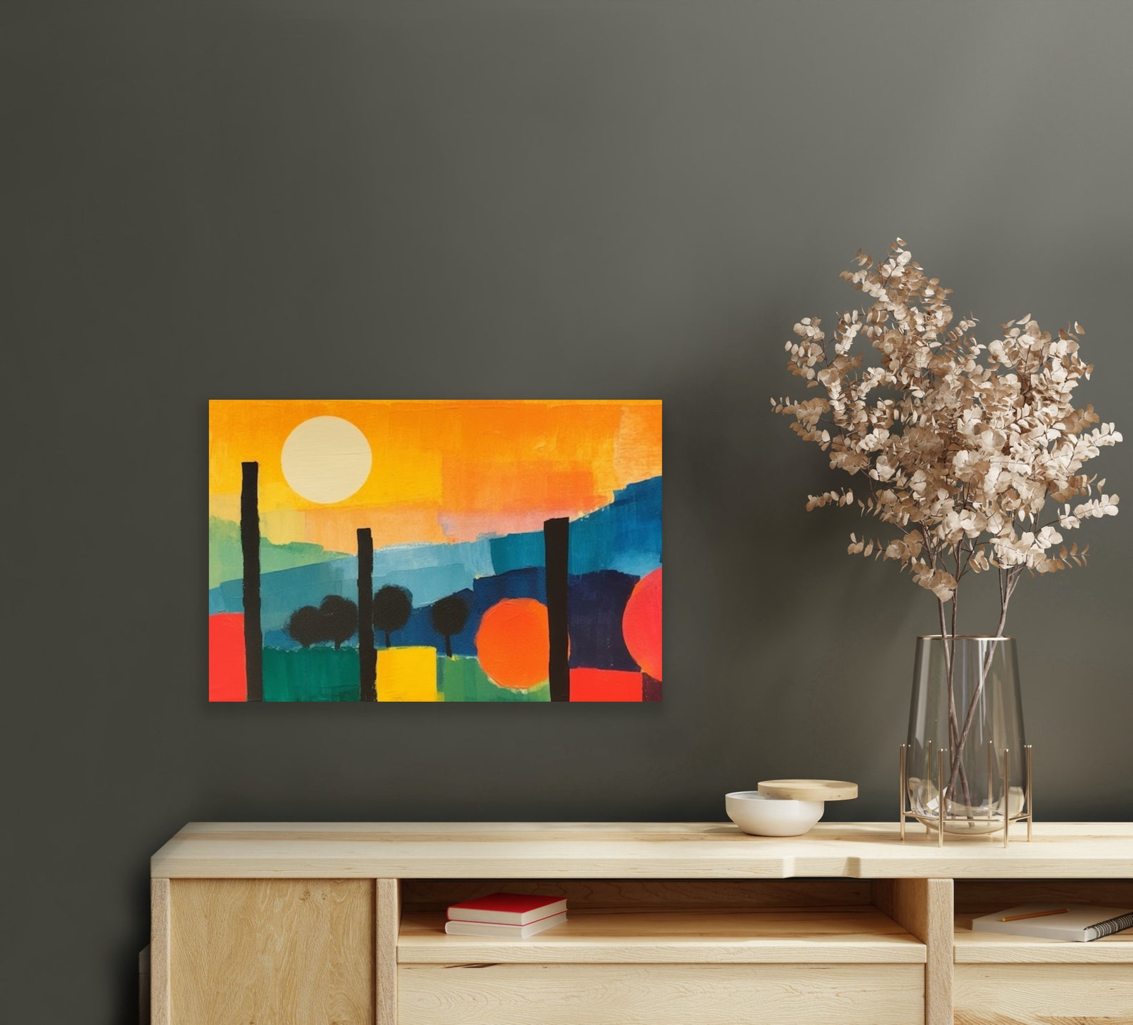 Original Artwork Inspired by Etel Adnan - Sunset With Fence Posts and ...