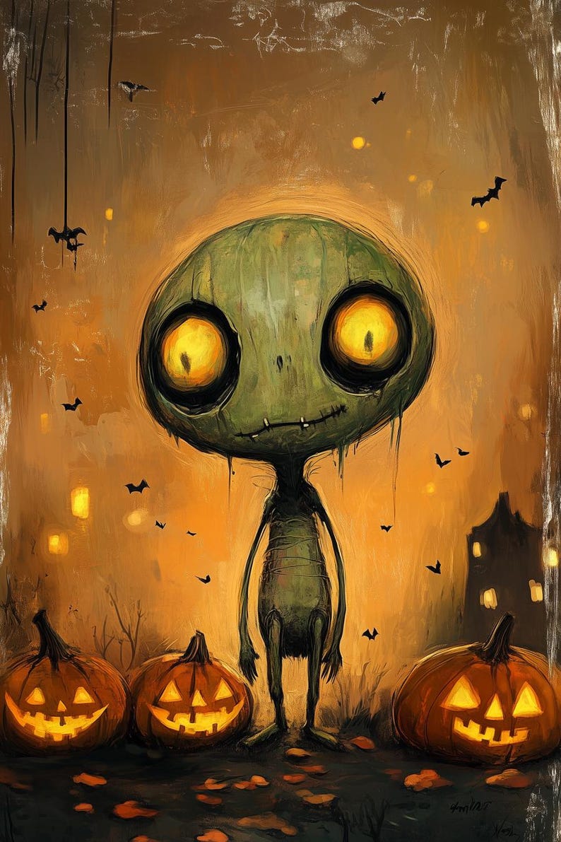 Spooky Pumpkin Monster Canvas Print Halloween Decor Hand-illustrated ...