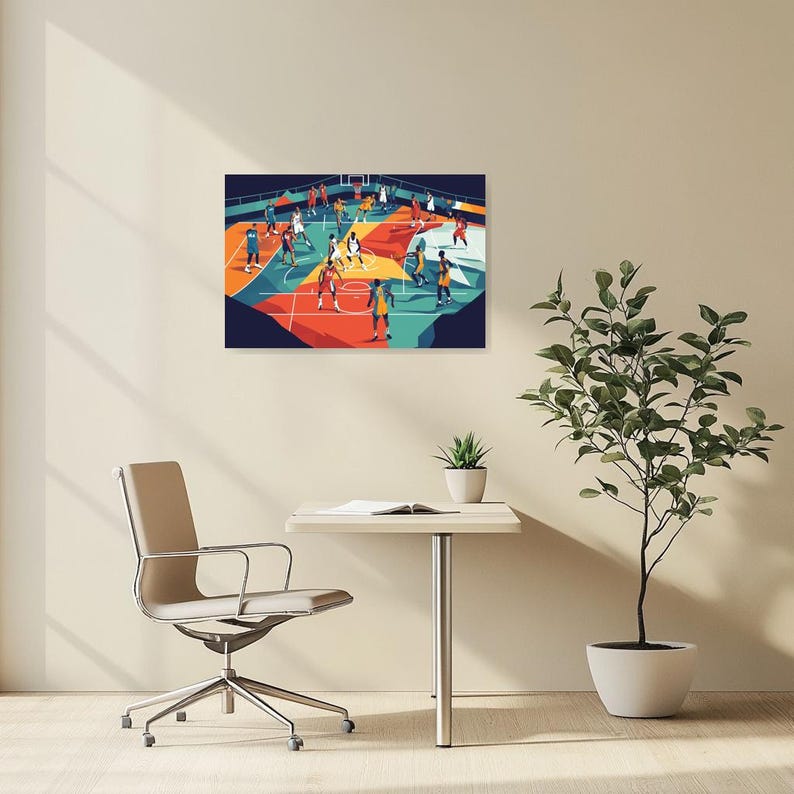 Dynamic Basketball Court Canvas Print Inspired by Abstract Art Style ...