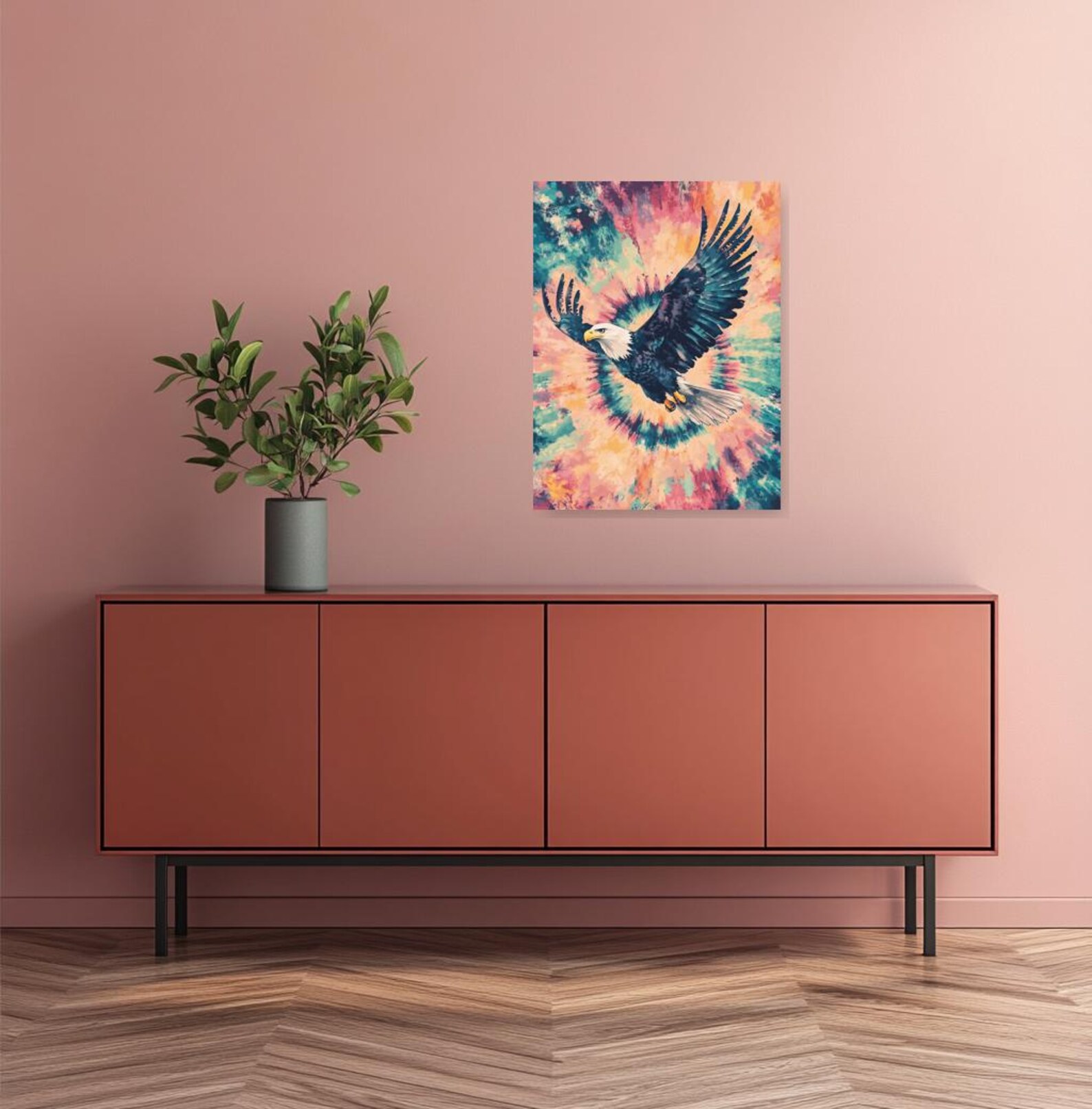 Bold Eagle Soaring Canvas Print With Vibrant Tie-dye Background Home ...