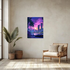 Retro Sunset Miami Canvas Print Inspired by Hiroshi Nagai With Palm ...