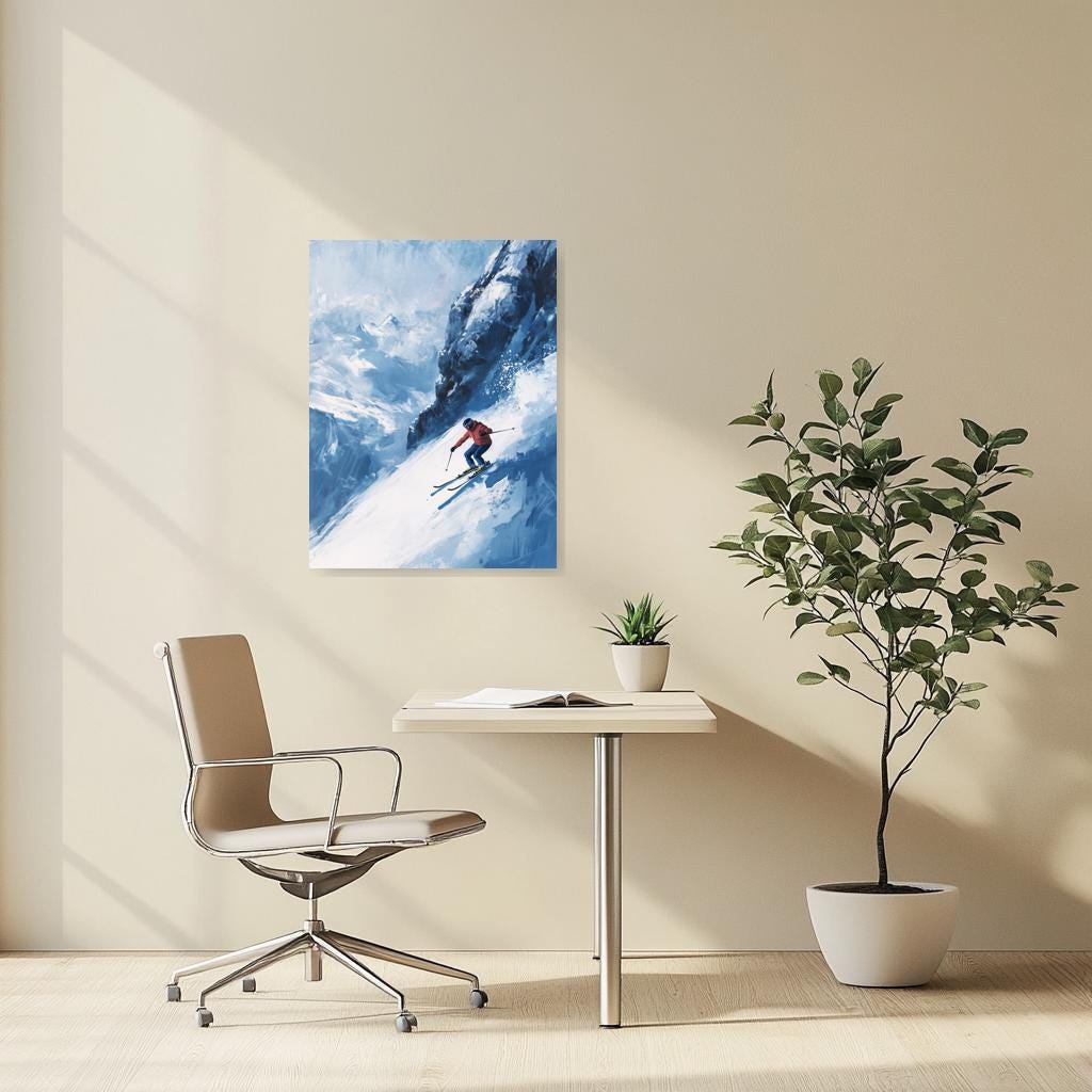 Dynamic Snowy Mountain Skiing Artwork Inspired by Landscape Masters ...