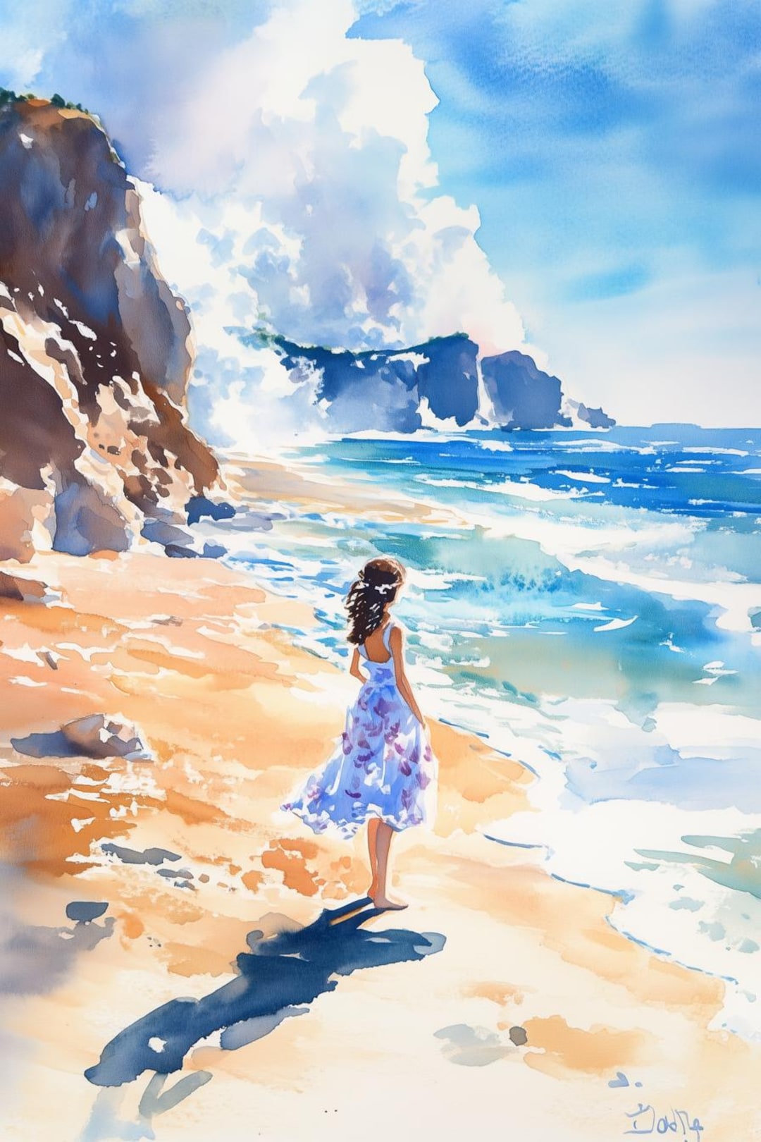 Custom Canvas Print Beach Scene Watercolor Art Inspired by ...