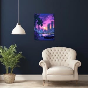 Retro Sunset Miami Canvas Print Inspired by Hiroshi Nagai With Palm ...
