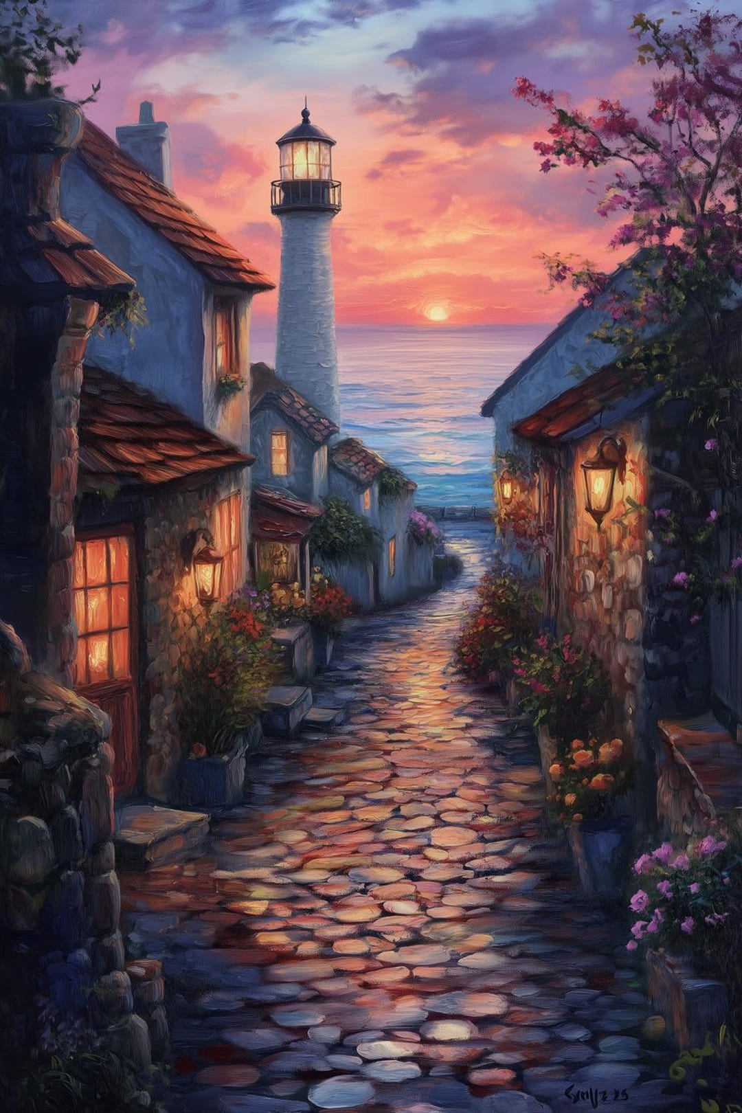 Coastal Dreamscape Lighthouse Canvas Print Colorful Sunset Pathway Home Decor Wall Art Inspired ...