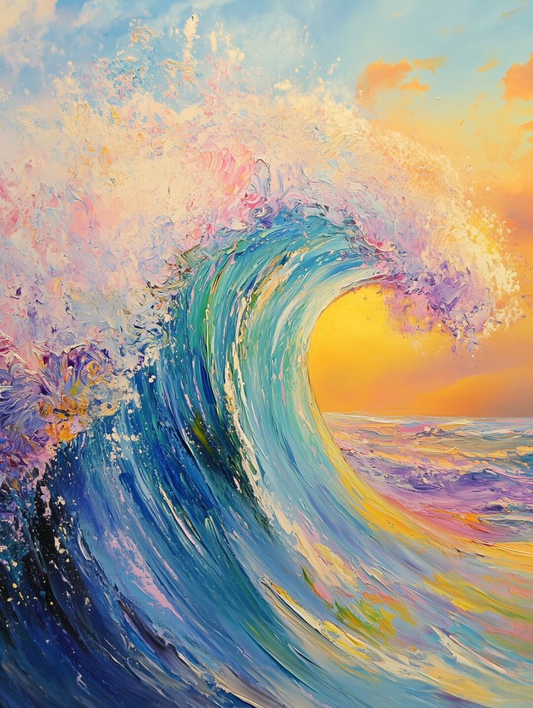 Dynamic Coastal Wave Canvas Print Inspired by Impressionist Styles With ...