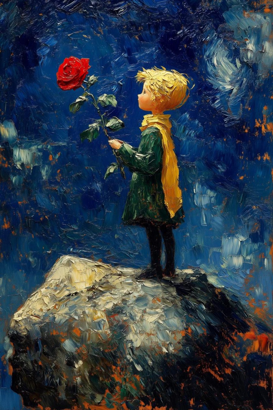 Whimsical Boy With Rose Canvas Print Inspired by Vincent Van Gogh ...
