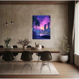 Retro Sunset Miami Canvas Print Inspired by Hiroshi Nagai With Palm ...