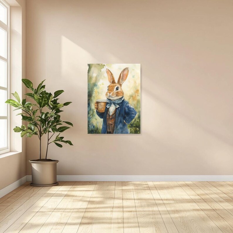 Charming Peter Rabbit Inspired Bunny in Formal Attire Watercolor Canvas ...