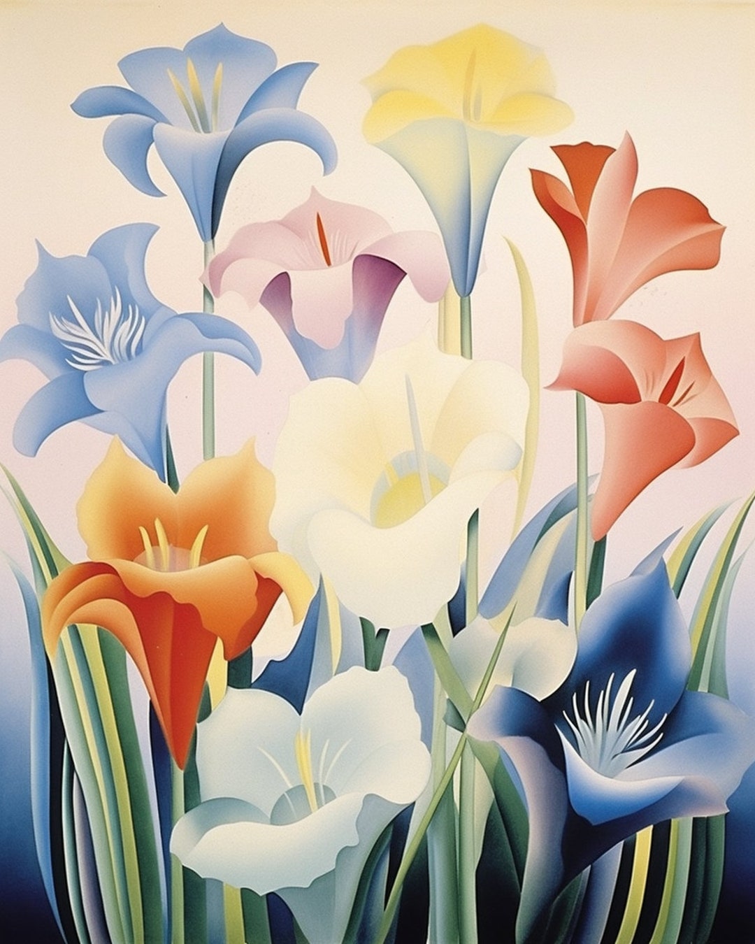 Georgia O'keeffe Inspired Art Deco Wildflower Canvas Print: Floral Wall ...