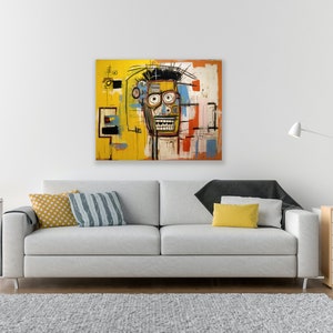 Jean-michel Basquiat Inspired Yellow-toned Abstract Portrait: A Custom Canvas Artwork Modern ...